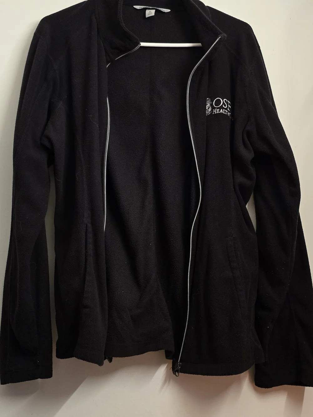 Jackets & Coats | Black Zipup Fleece Jacket With Embroidered Osf ...